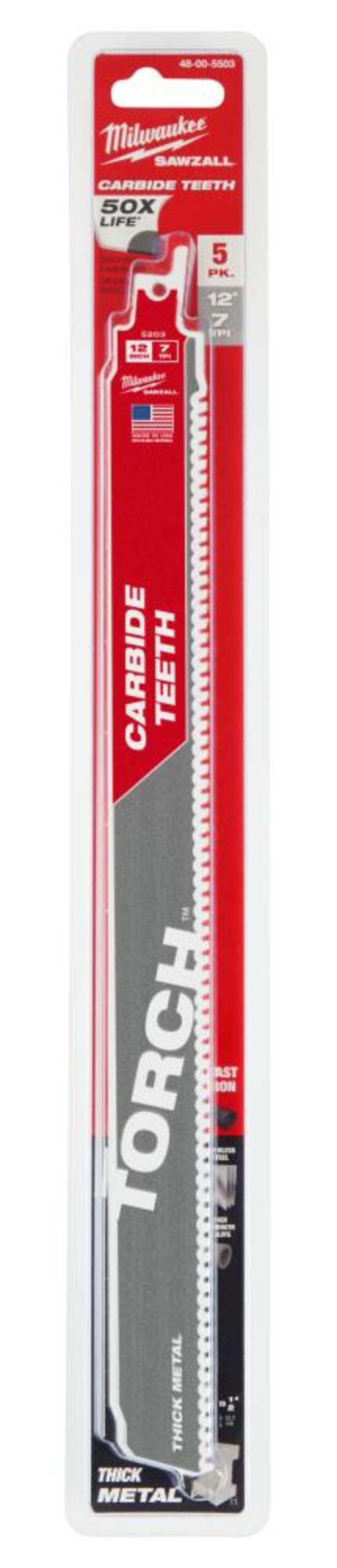 Milwaukee 12inch 7TPI The TORCH with Carbide Teeth 5PK 48-00-5503 ...
