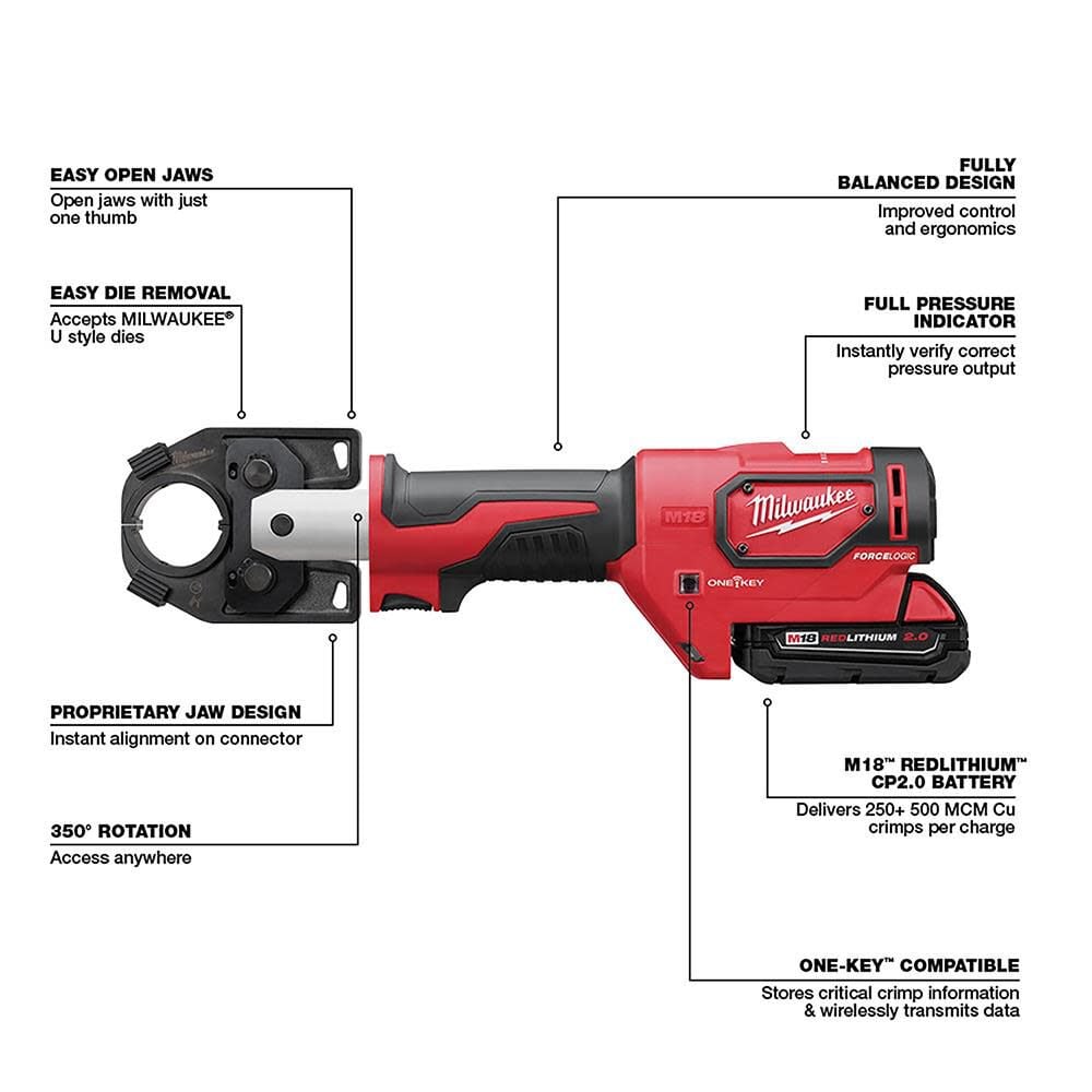 Milwaukee M18FORCE LOGIC 600 MCM Crimper 2679-22 - Acme Tools