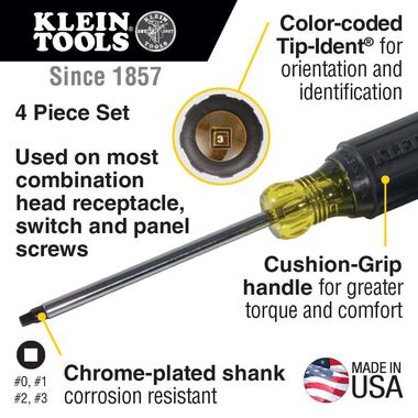 Klein Tools Square Recess Screwdriver Set 4 Pc 85664 - Acme Tools