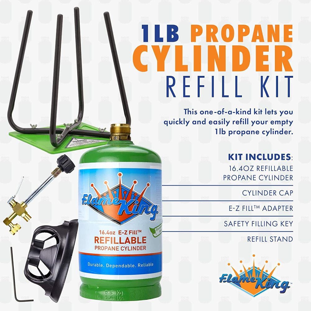 Flame King Refillable Propane 1 lb Cylinder with Refill Kit YSN1LBKT - Acme Tools