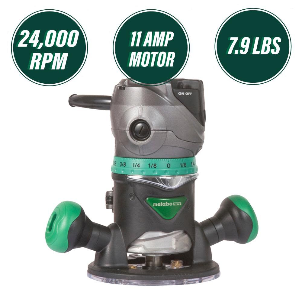 Metabo HPT 2-1/4 Peak HP Variable Speed Fixed/Plunge Base Router Kit ...