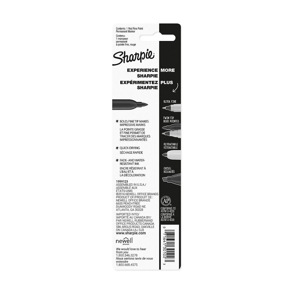 Sharpie The Original Red Plastic Barrel Fine Point Permanent Marker ...