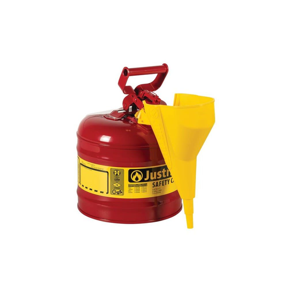 Justrite 2 Gal Steel Safety Red Gas Can Type I with Flame Arrester ...