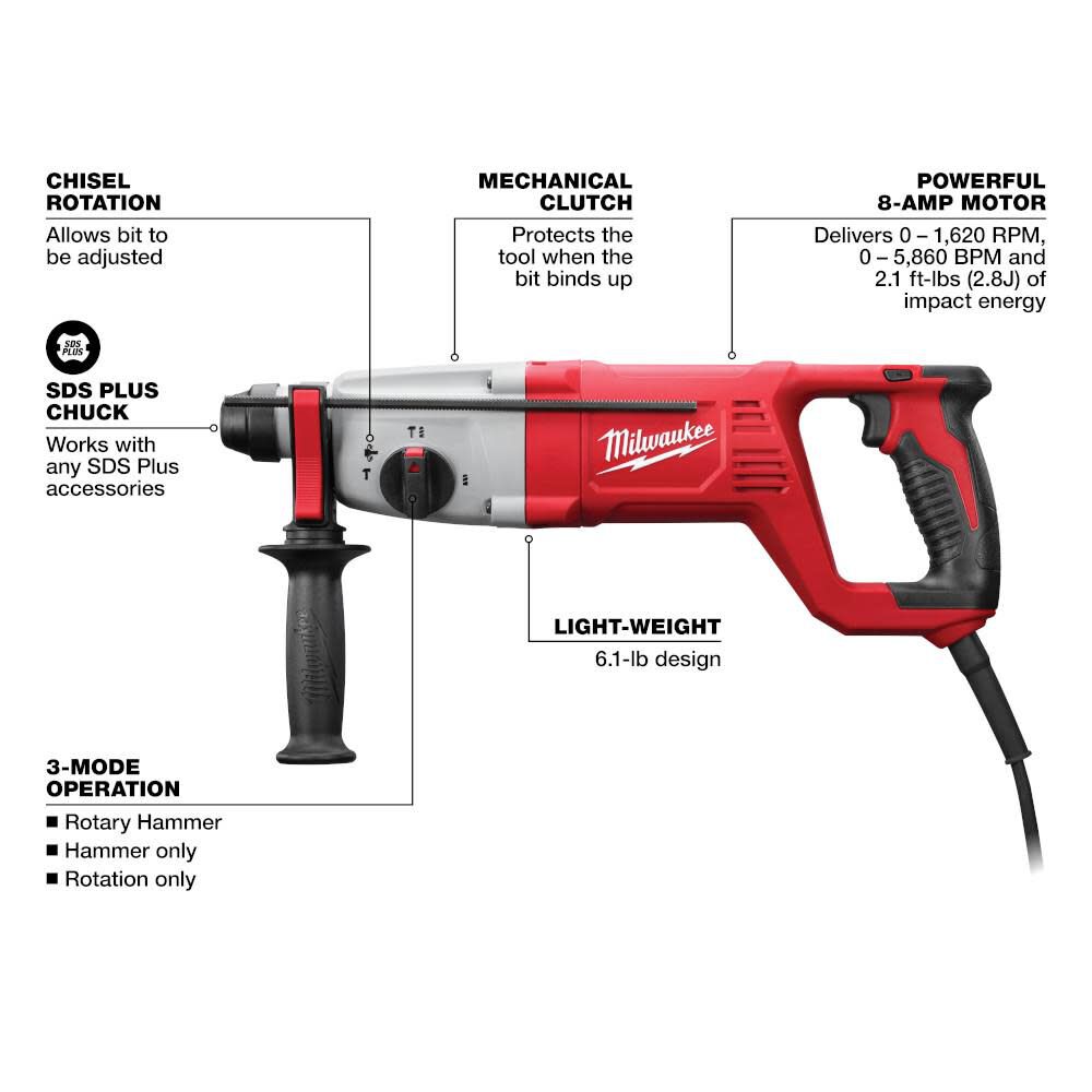 Milwaukee 1In. D-Handle SDS Plus Rotary Hammer Kit 5262-21 - Acme Tools
