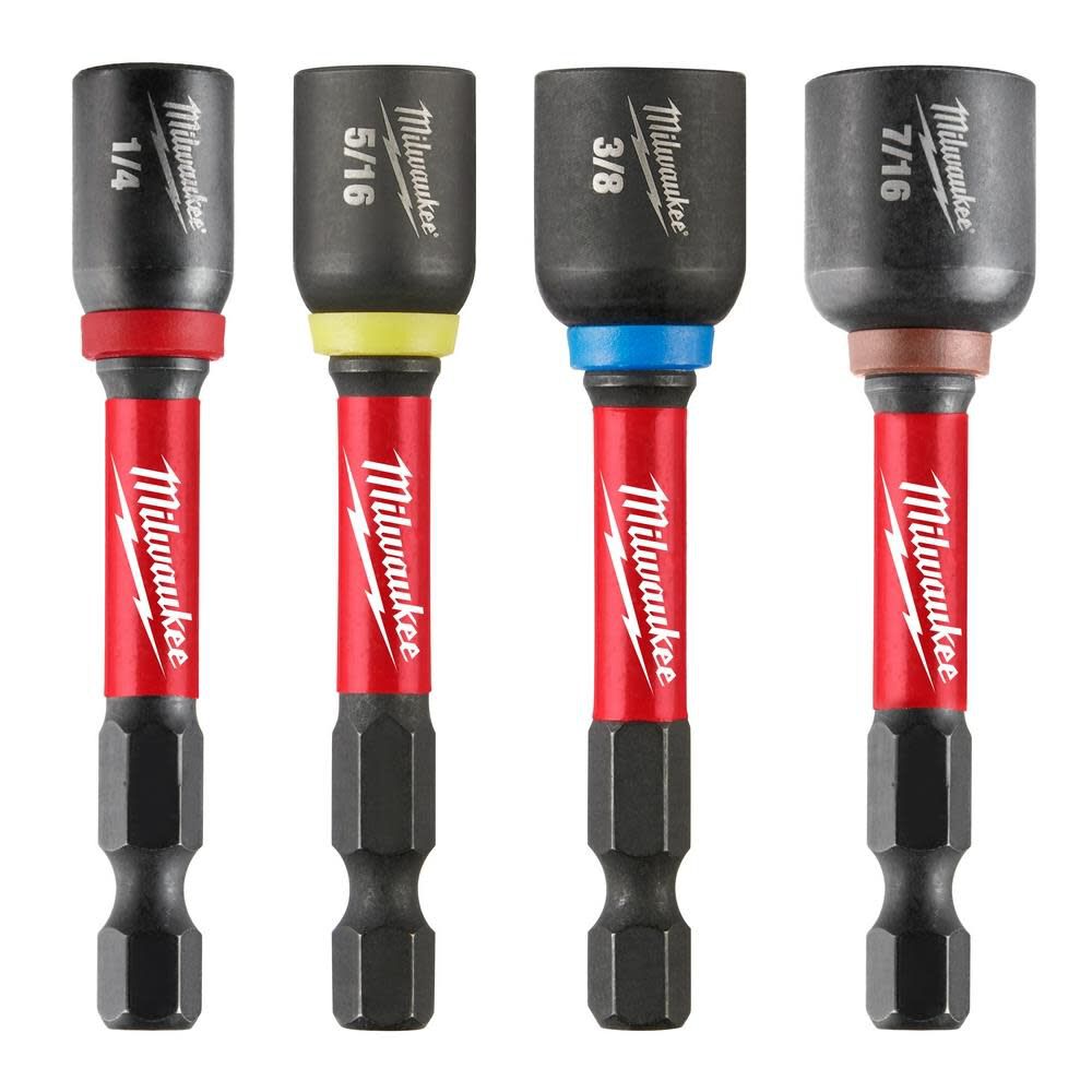 Milwaukee SHOCKWAVE Impact Duty 2 9/16 Magnetic Nut Driver Set 4pc 49-66-4566 - Acme Tools