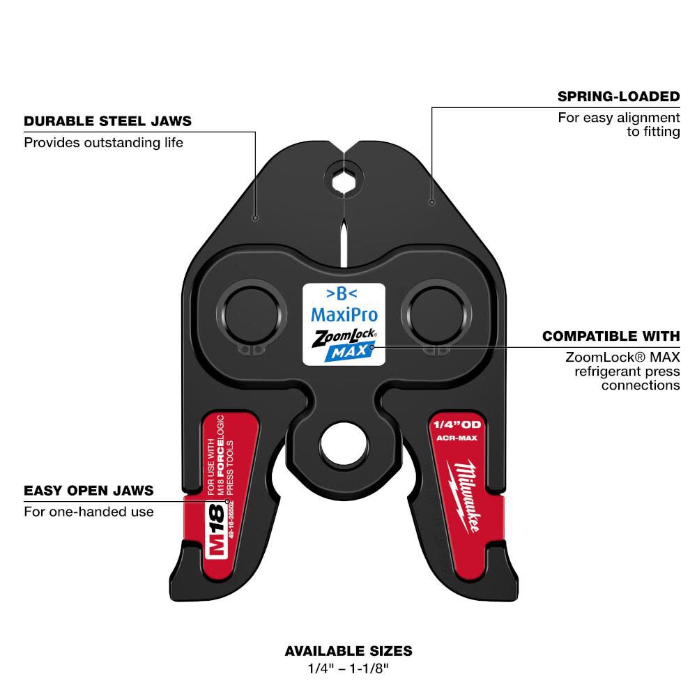 Milwaukee 1/4 Inch - 1-1/8 Inch ZoomLock MAX Press Jaw Kit for M18 ...