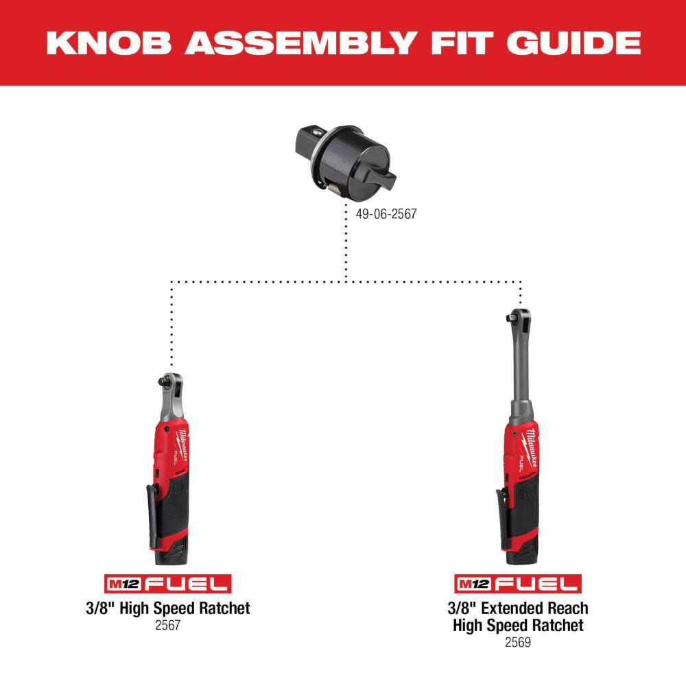 Milwaukee 3/8inch High Speed Ratchet Tall Shift Knob Assembly 49-06 ...