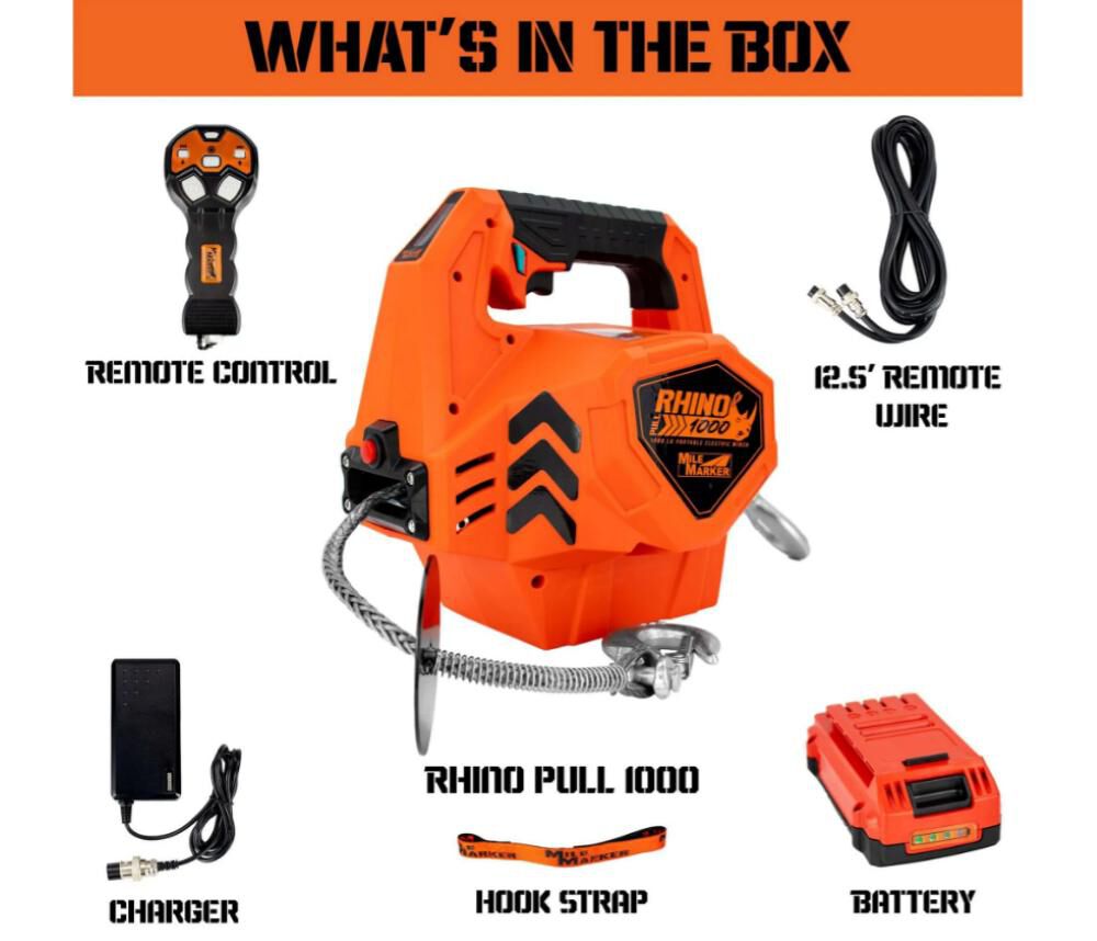 Mile Marker RHINO PULL 1000 Portable Electric Winch 71-1000 from Mile ...