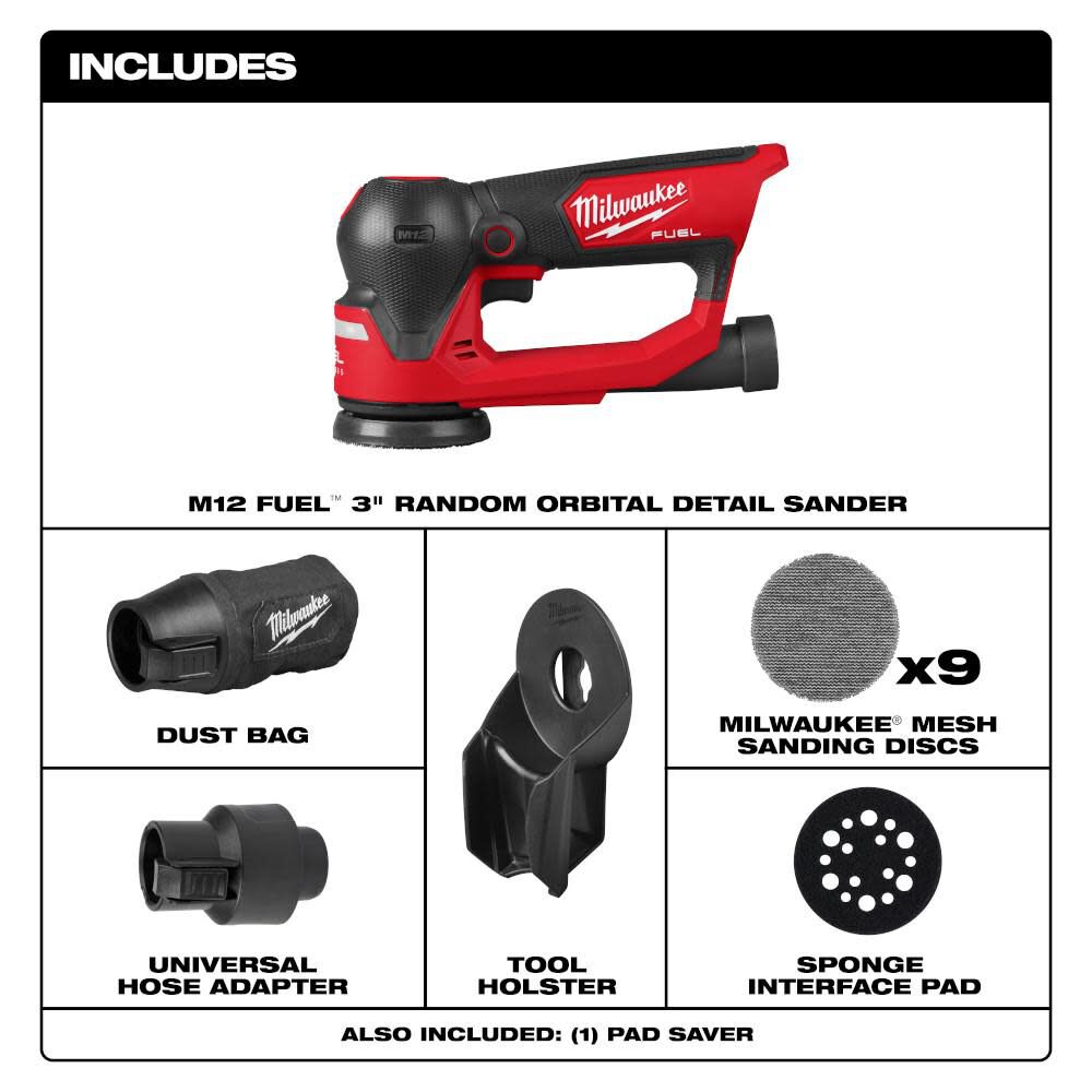 Milwaukee M12 Fuel 3 Inch Random Orbital Detail Sander Bare Tool 2535 ...