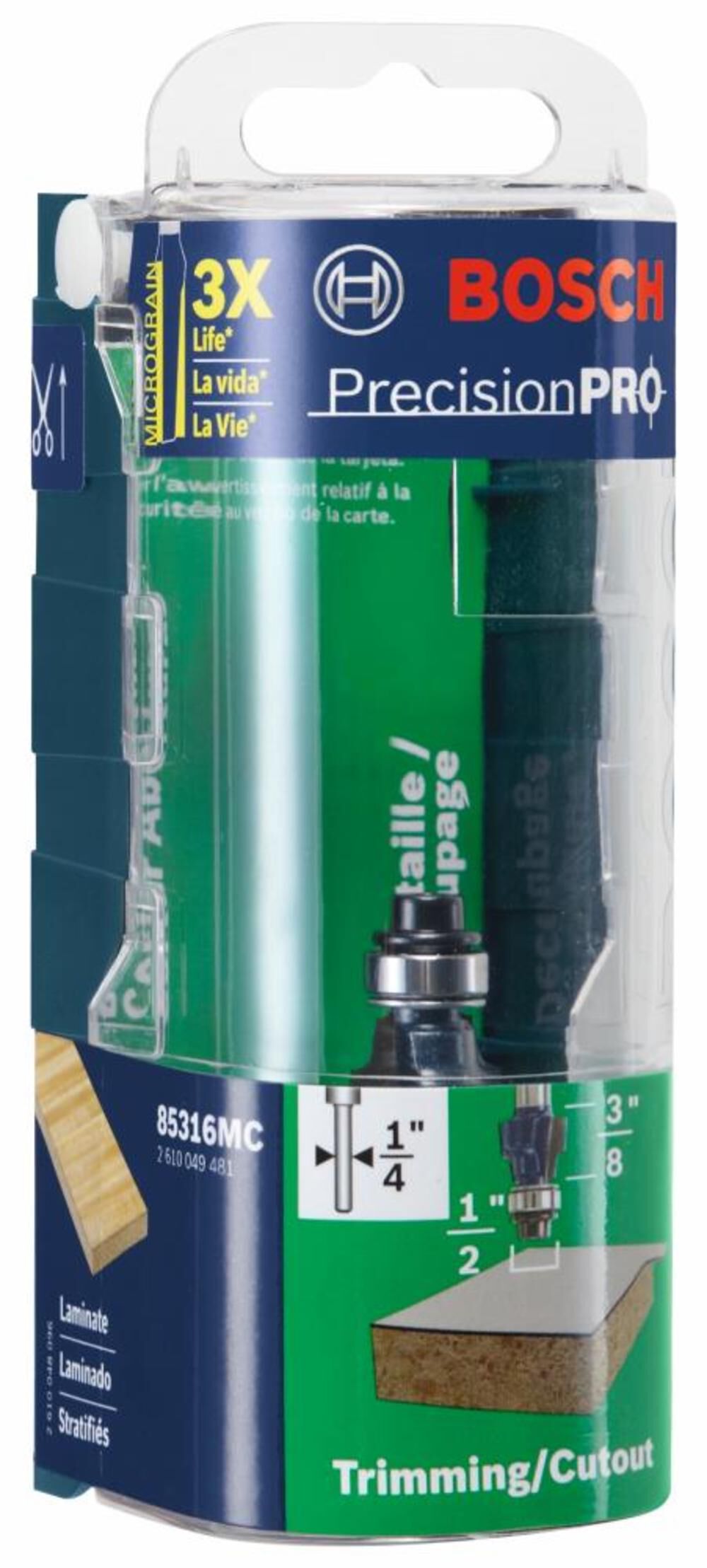 Bosch 1/2in x 3/8in Carbide Tipped Smooth Edge Laminate Trim Router Bit ...