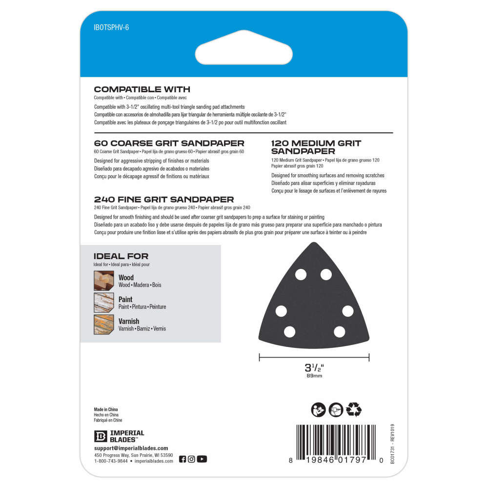 Imperial Blades IBOTSPHV-6 Oscillating Multi-Tool Triangle Sandpaper ...