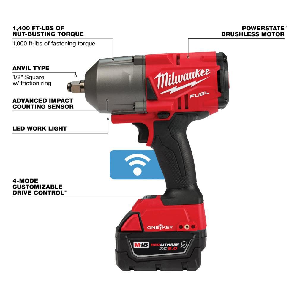 Milwaukee M18 FUEL with ONE-KEY High Torque Impact Wrench 1/2inch ...