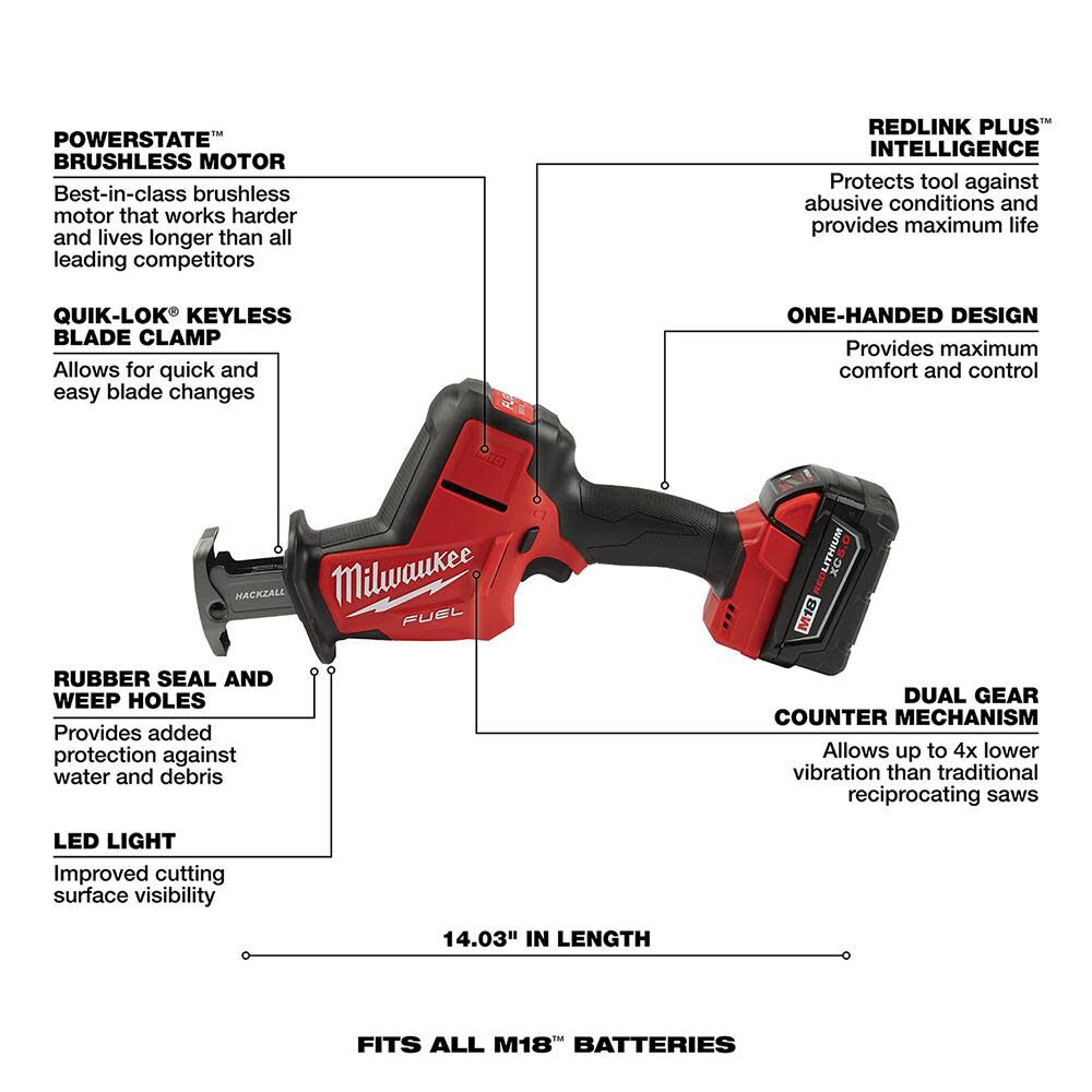 Milwaukee M18 FUEL HACKZALL Reciprocating Saw Kit 2719-21 - Acme Tools