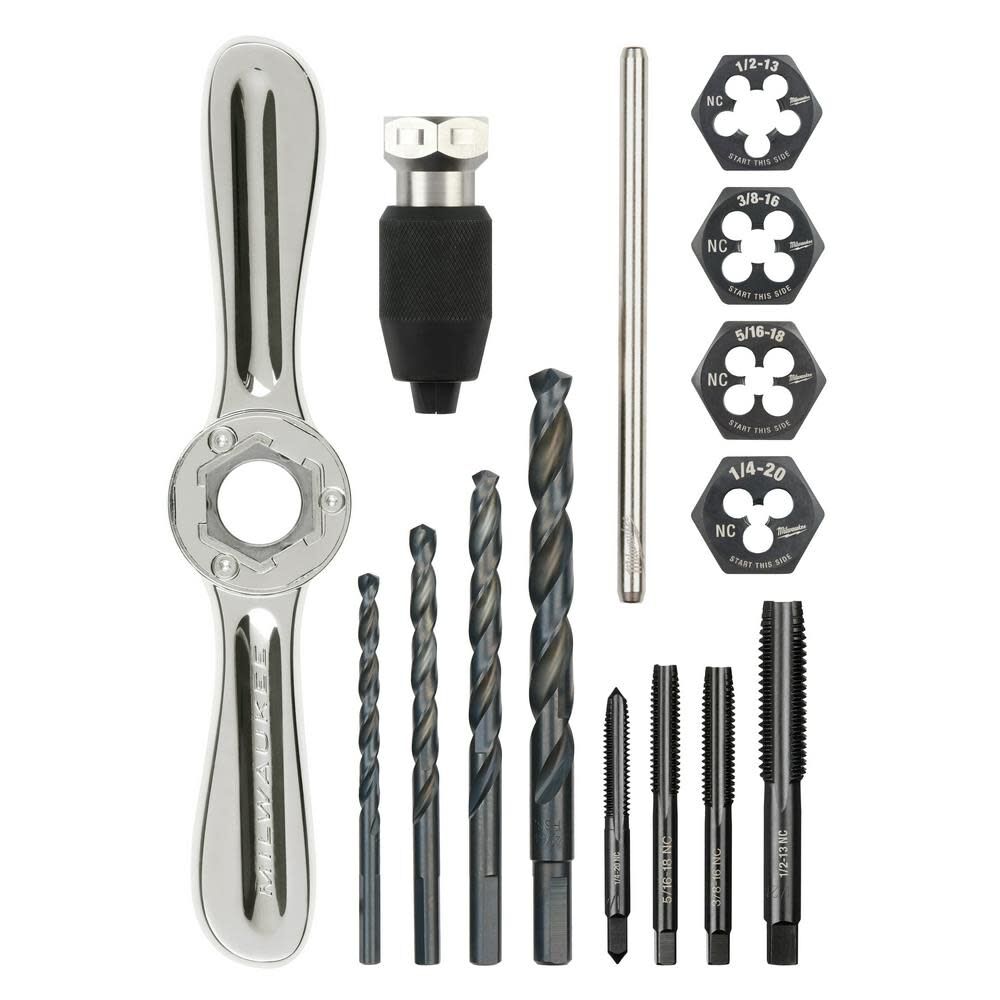 Milwaukee SAE Tap and Die 15pc Set with Hex-LOK 2-in-1 Handle 49-22 ...