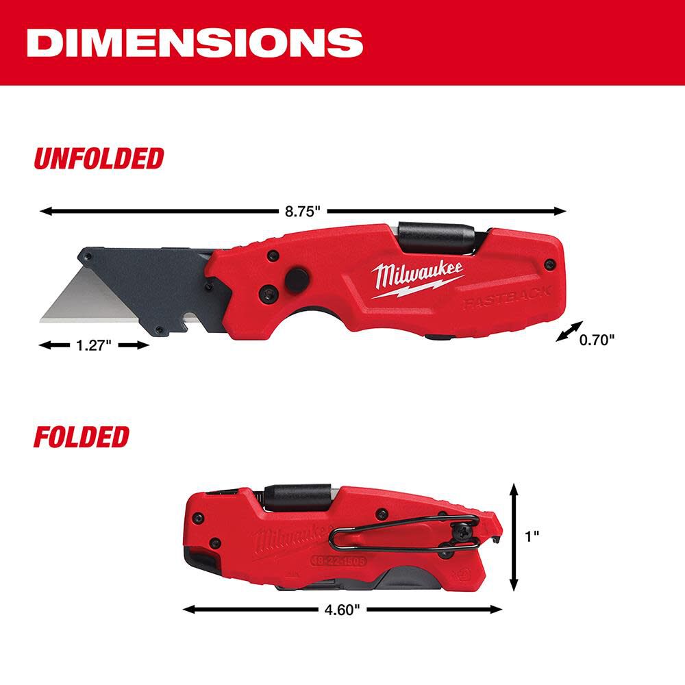 Milwaukee FASTBACK 6IN1 Folding Utility Knife 48-22-1505 - Acme Tools