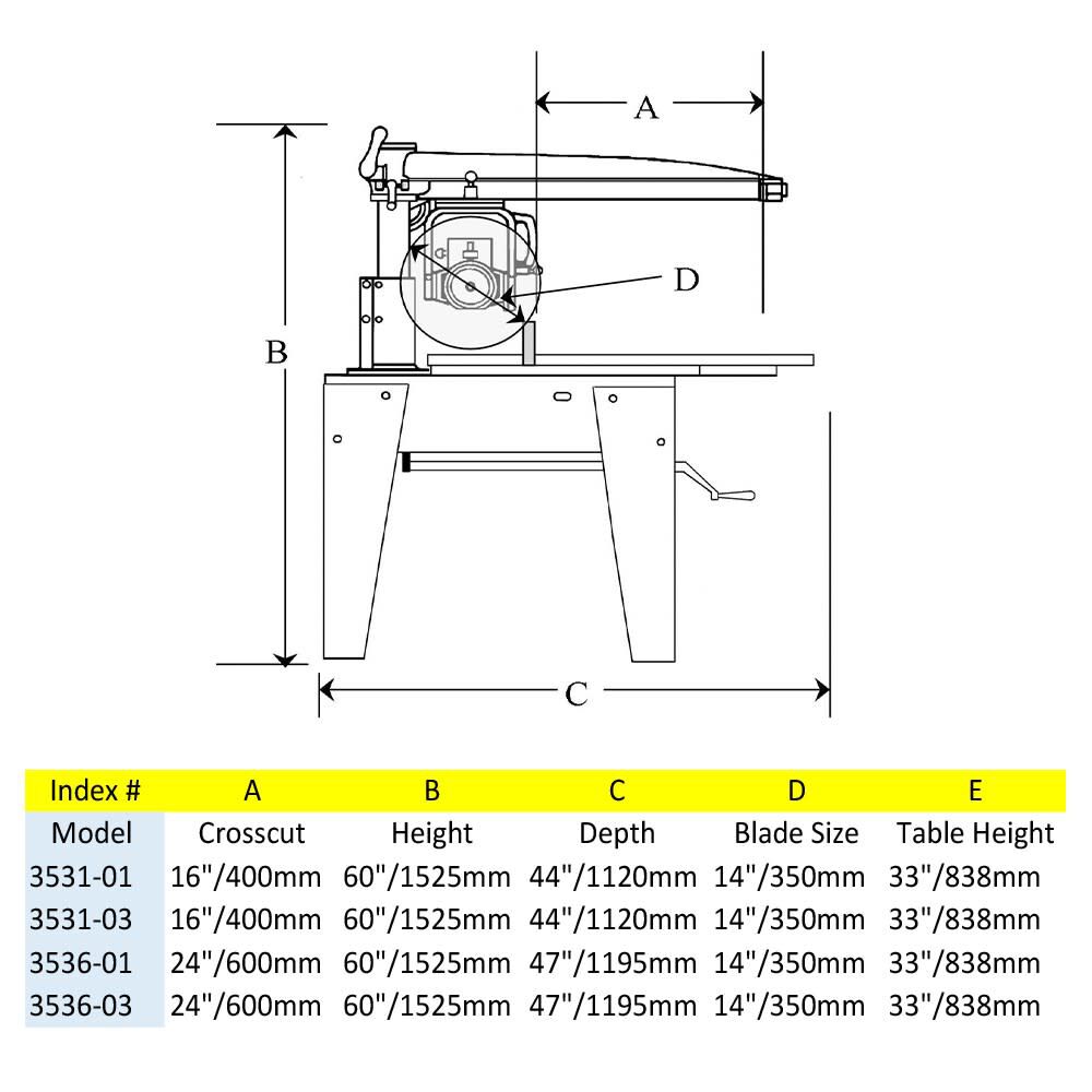Original Saw 14 In. 3 Phase Heavy Duty Radial Arm Saw 3536-03 - Acme Tools