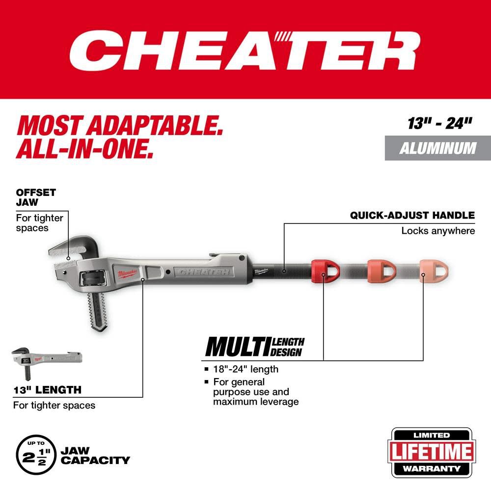 Milwaukee CHEATER Pipe Wrench Aluminum Offset Adaptable 48-22-7322 from ...