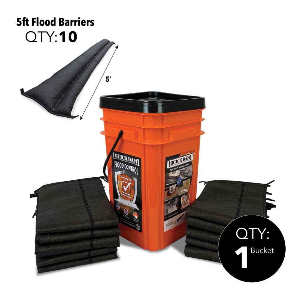 Quick Dam Grab and Go Flood Kit Includes 10- 5ft Flood Barriers in ...