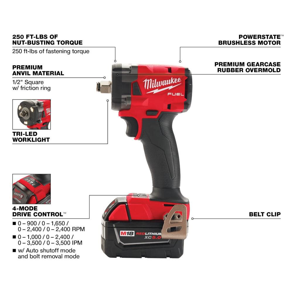 Milwaukee M18 FUEL 1/2inch Compact Impact Wrench with Friction Ring Kit ...