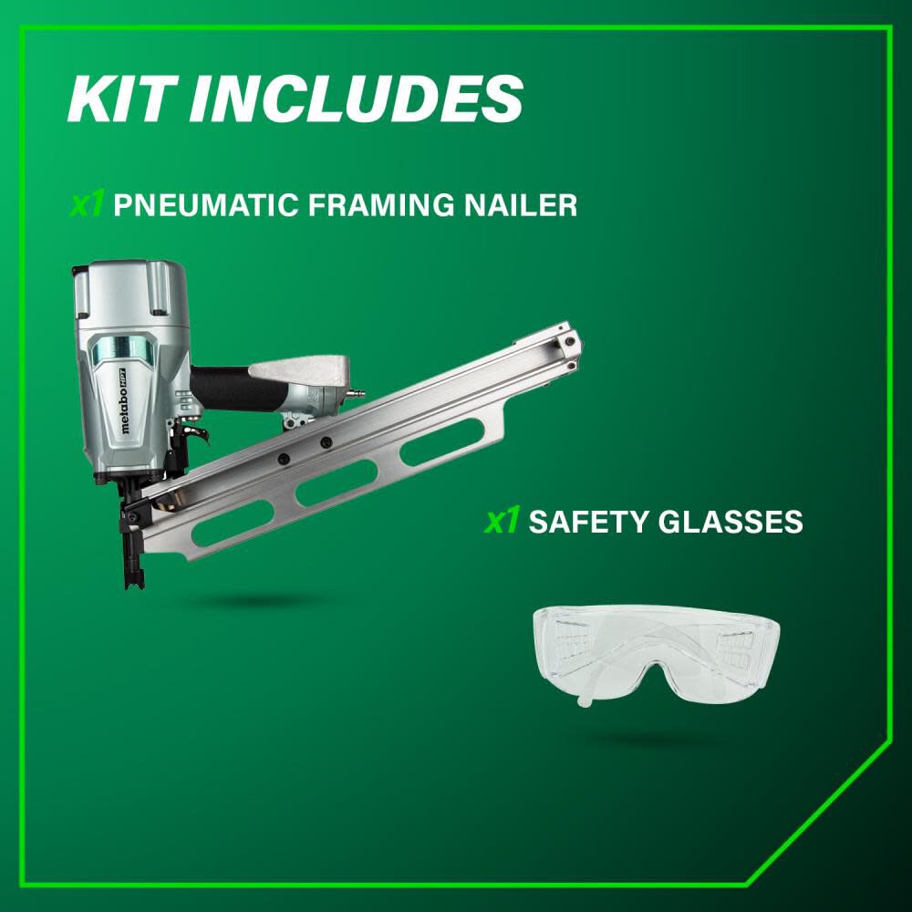 Metabo HPT 3 1/4in 21 Degree Pneumatic Framing Nailer with Aluminum ...