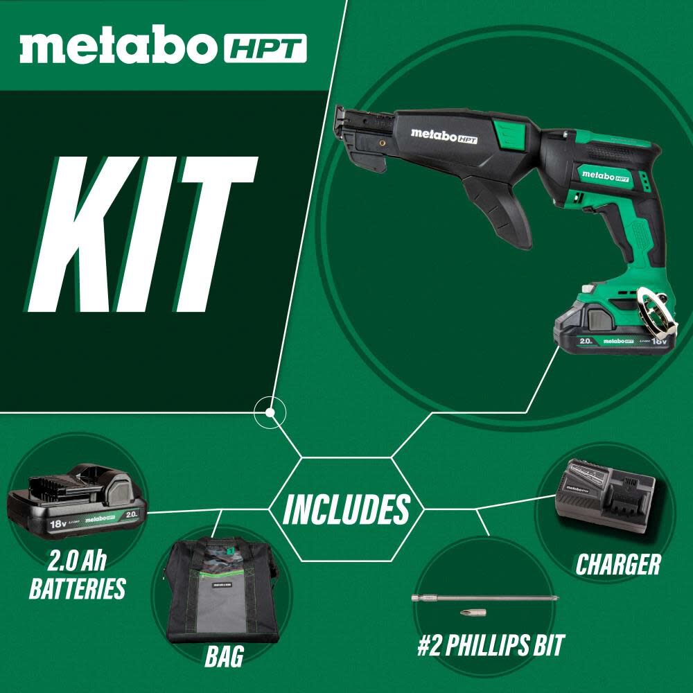Metabo HPT 18V MultiVolt Cordless Drywall Screw Gun w/ Collated Screw ...