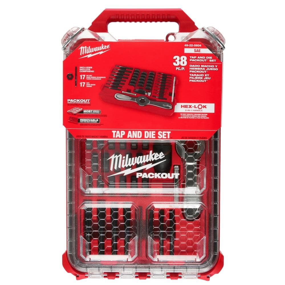 Milwaukee SAE Tap & Die PACKOUT 38pc Set with Hex-LOK 2-in-1 Handle 49 ...
