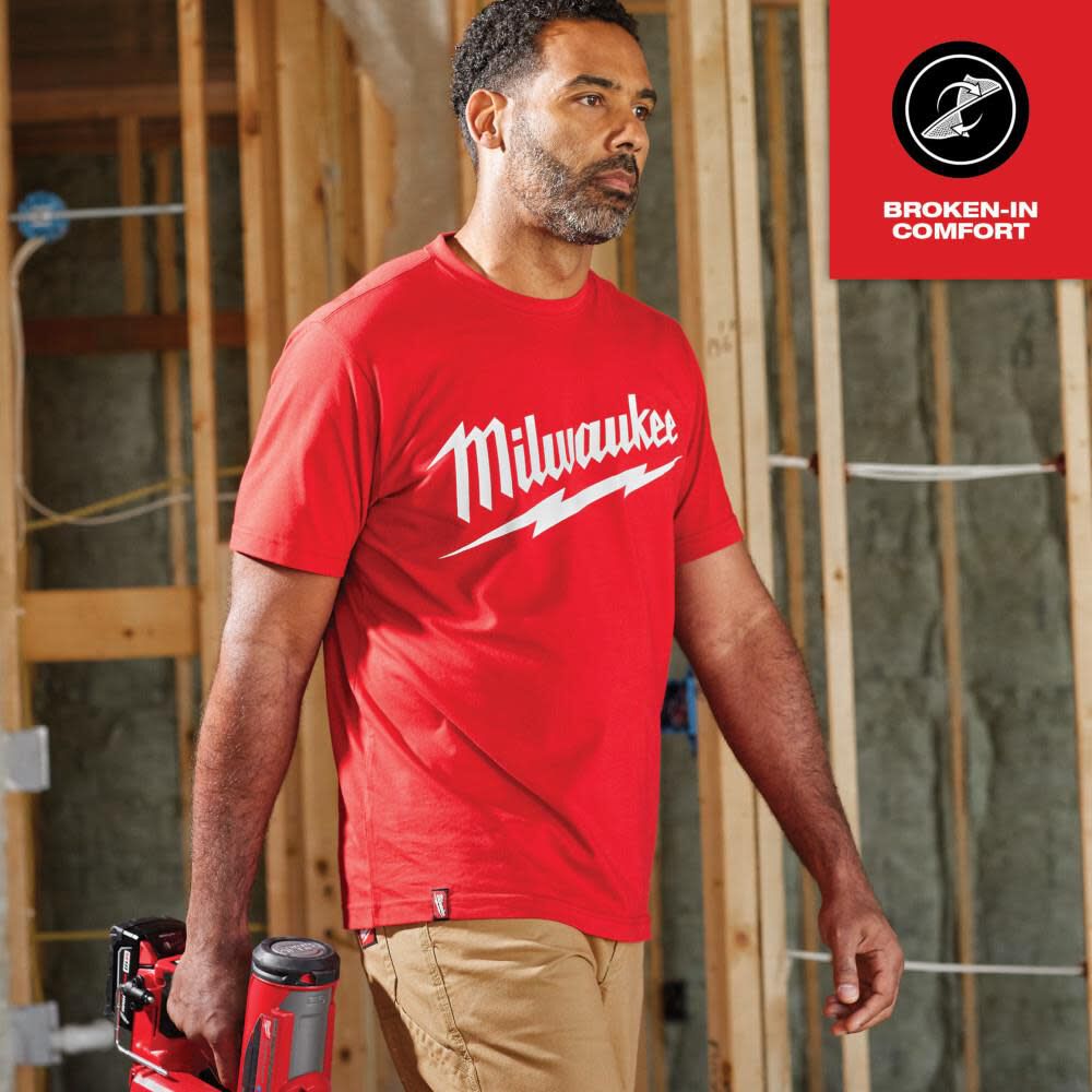 Milwaukee Heavy Duty T-Shirt Big Logo Short Sleeve Red 607RM910 - Acme ...
