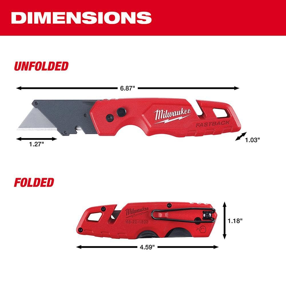 Milwaukee FASTBACK Folding Utility Knife with Blade Storage 48-22-1502 ...