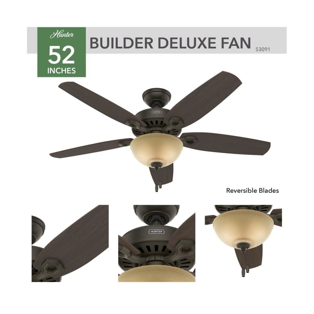 Hunter Fan Builder Deluxe Ceiling Fan 52in Bronze Brazilian Cherry ...