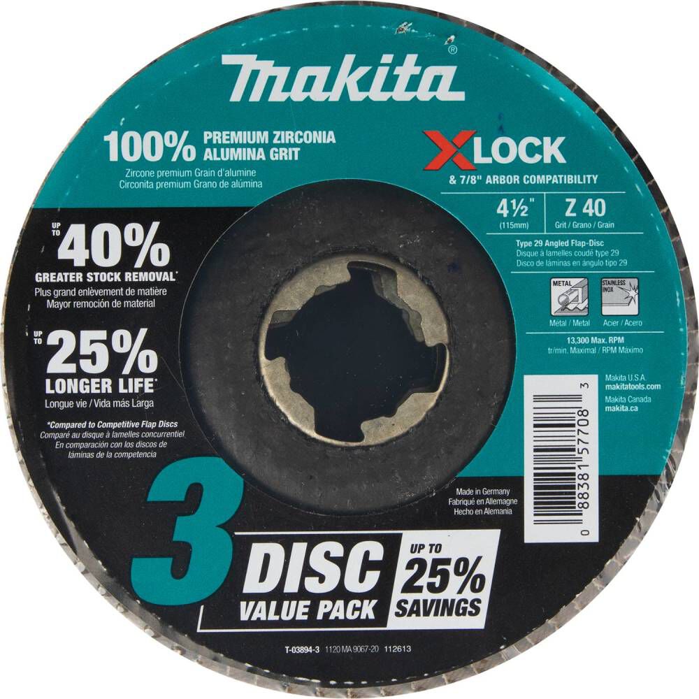 Makita X-LOCK 4 1/2in Angled Grinding and Polishing Flap Disc for X ...