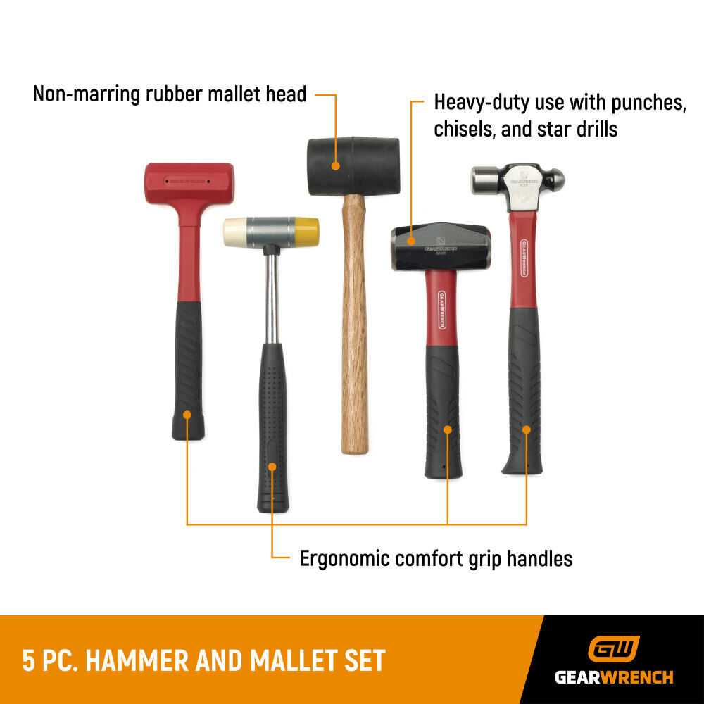 GEARWRENCH Hammer and Mallet Set 5pc 82303D - Acme Tools