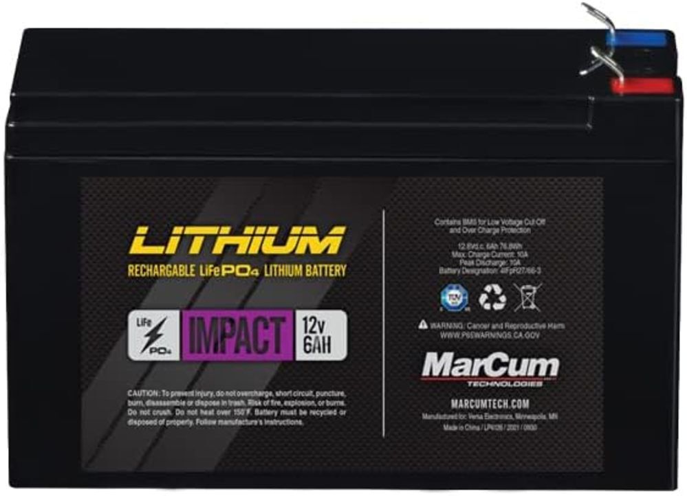 MarCum 12V 6Ah Lithium LiFeP04 Impact Battery LP4126 - Acme Tools