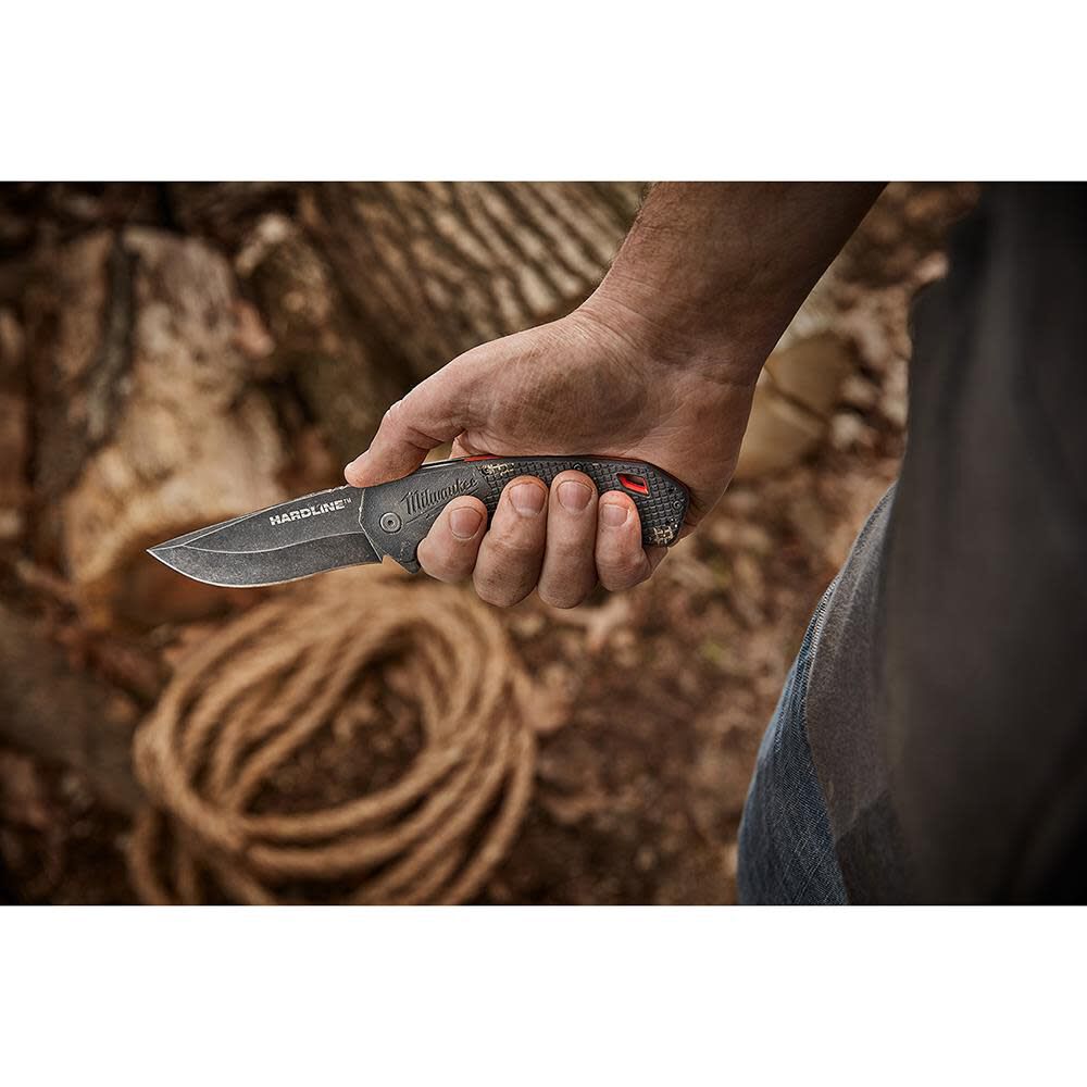 Milwaukee 3.5 in. HARDLINE Smooth Recurve Drop Point Blade Pocket Knife ...