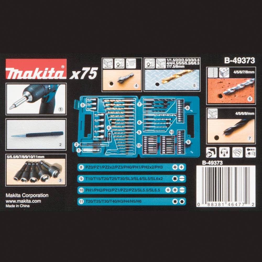 Makita Metric Drill & Screw Bit Set 75pc B-49373 - Acme Tools