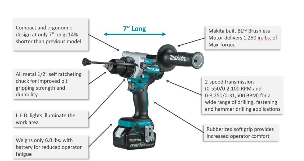 Makita 18V LXT 1/2in Hammer Driver Drill (Bare Tool) XPH14Z - Acme Tools