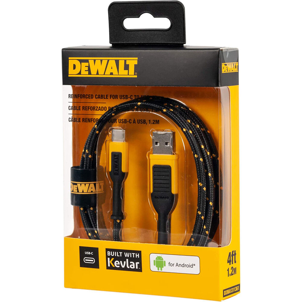 DEWALT Phone Charger USB-A to USB-C Reinforced Braided Cord 4' 131 1361 ...