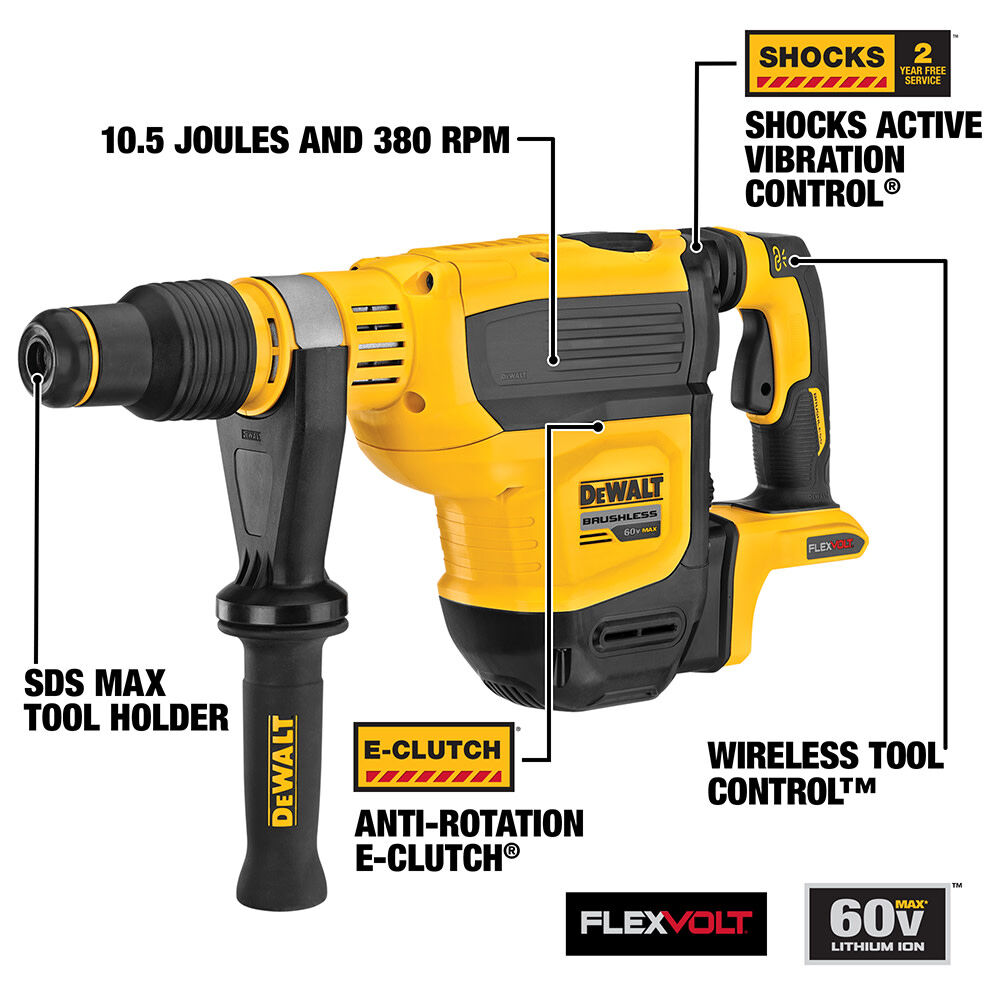 DEWALT 60V MAX 1-3/4in SDS MAX Brushless Combination Rotary Hammer (Bare Tool) DCH614B - Acme Tools