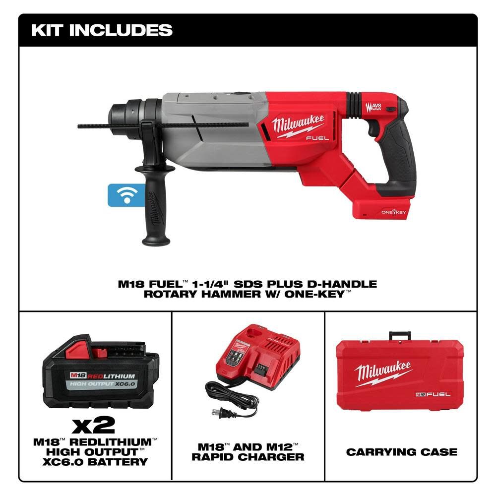 Milwaukee M18 FUEL 1 1/4 SDS Plus D Handle Rotary Hammer Kit with ONE ...