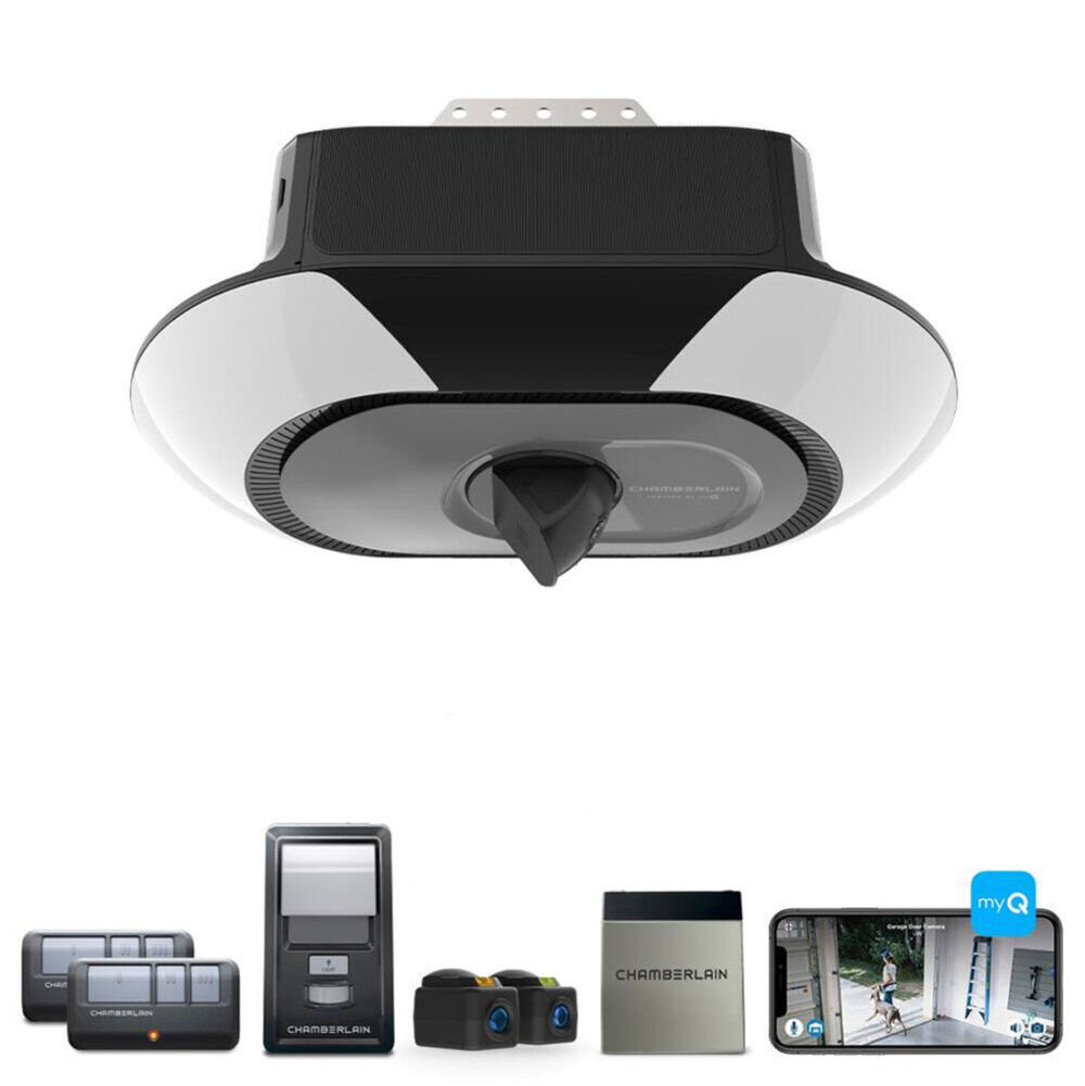 Chamberlain 1 1/4 HP Camera LED Wi Fi Belt Drive Opener with Battery ...