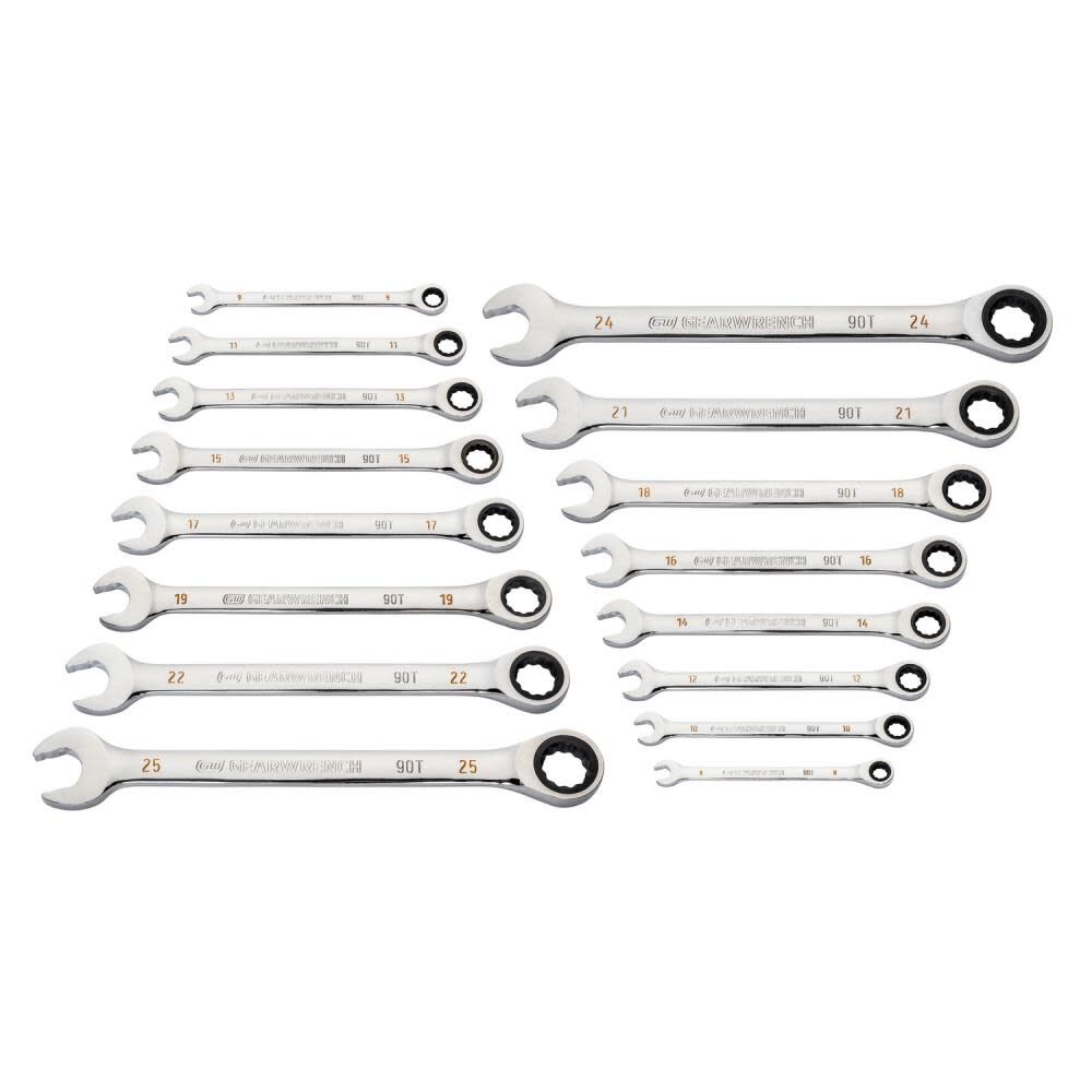 GEARWRENCH 16 Pc 90T 12 Point Metric Combination Ratcheting Wrench Set 86928 - Acme Tools