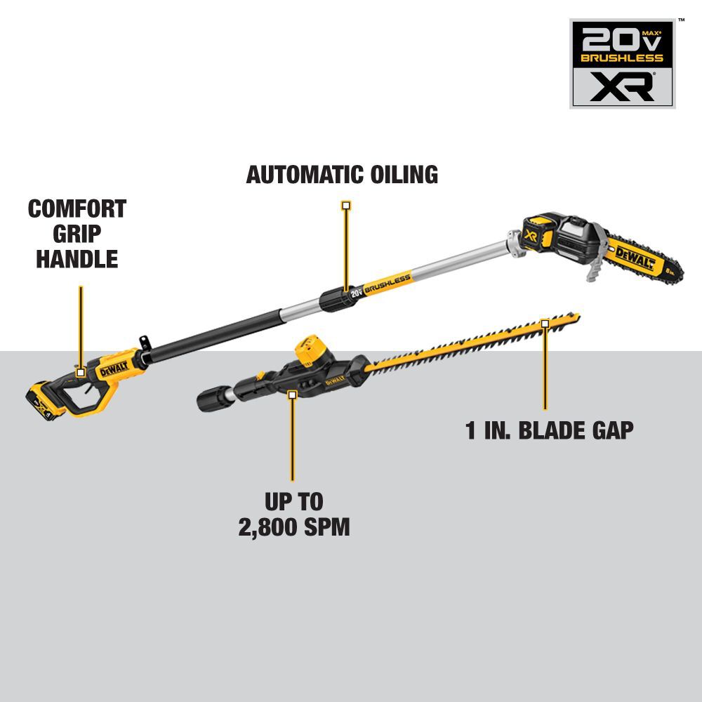DEWALT 20V MAX Lithium-Ion Cordless Pole Saw and Pole Hedge Trimmer ...