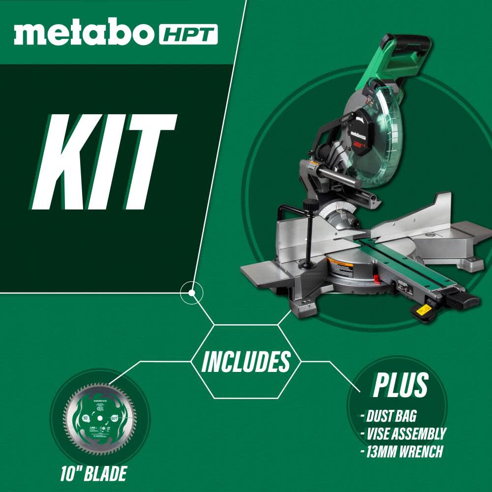 Metabo HPT 10in Sliding Dual Compound Miter Saw with Laser C10FSHCTM ...