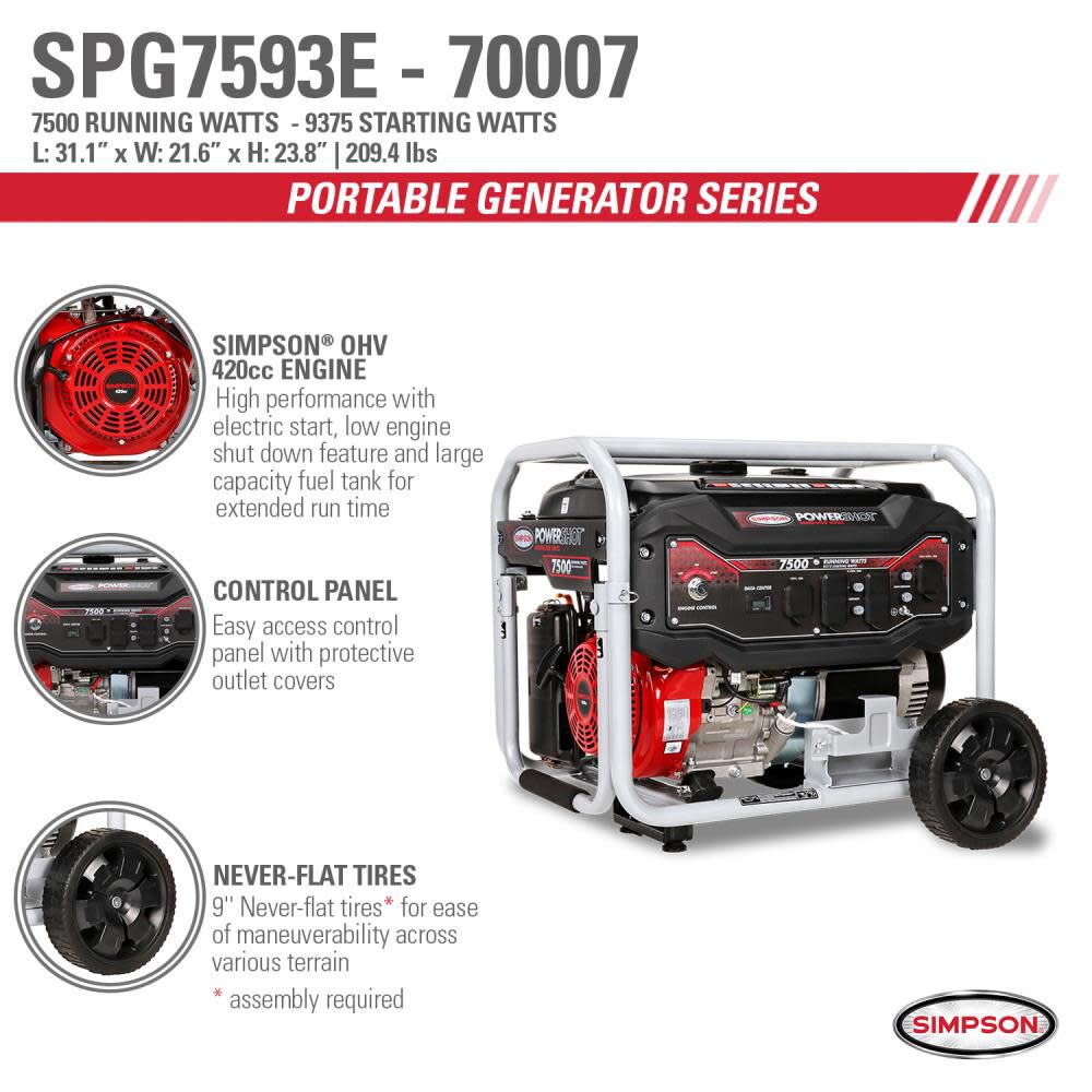 Simpson PowerShot Generator Portable 7500with 9375W SPG7593E - Acme Tools