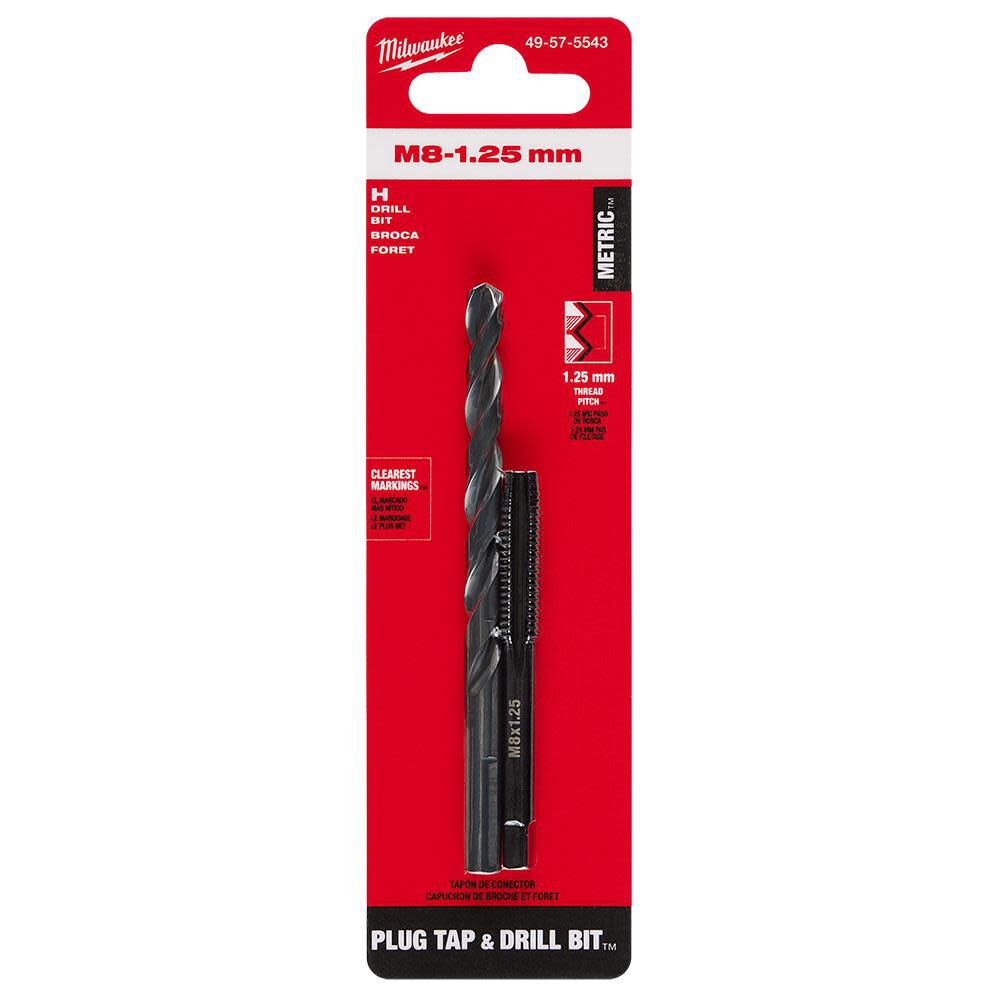 Milwaukee M8-1.25 mm Straight Flute Plug Tap & H Drill Bit 49-57-5543 ...