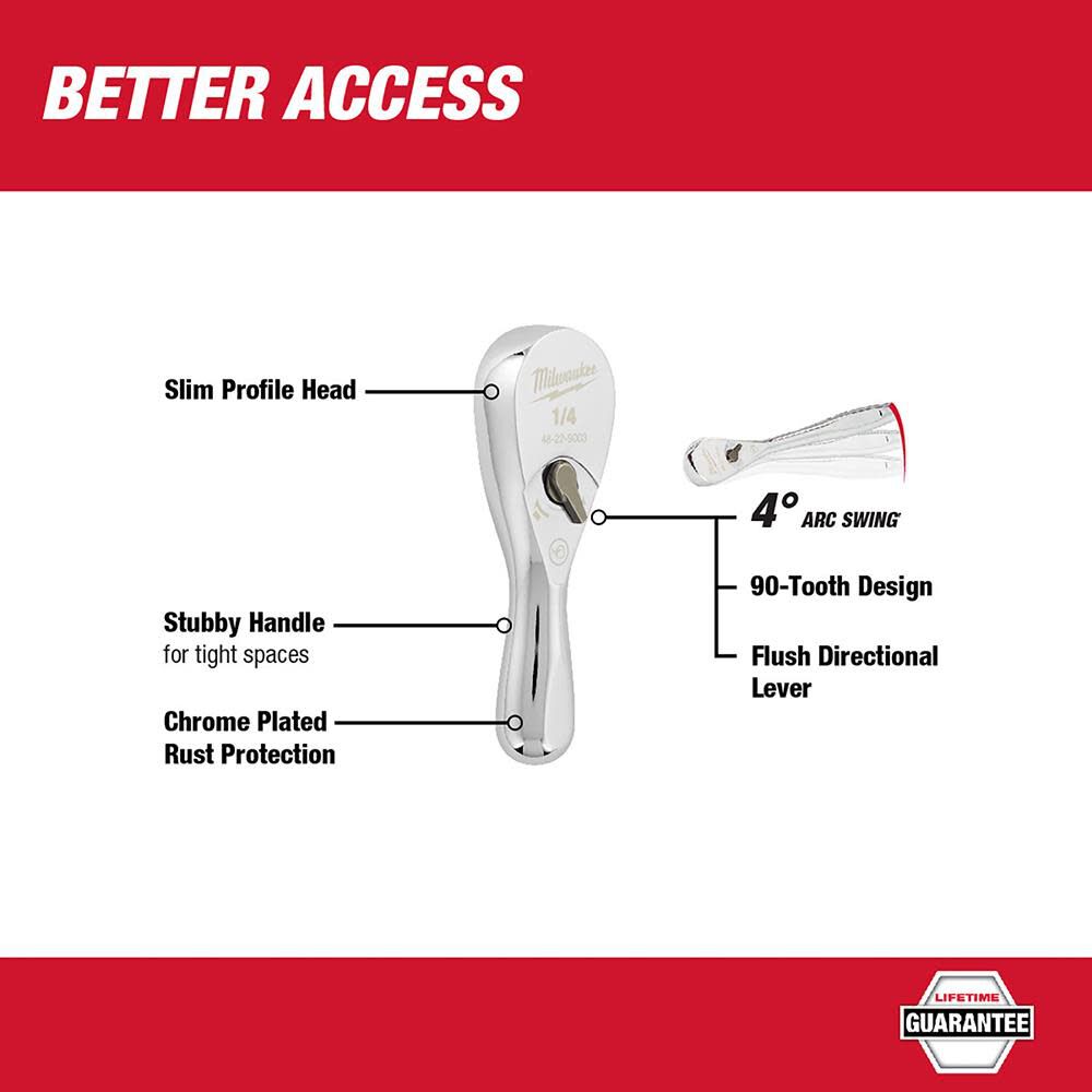 Milwaukee Ratchet 3inch 1/4inch Drive 48-22-9003 - Acme Tools