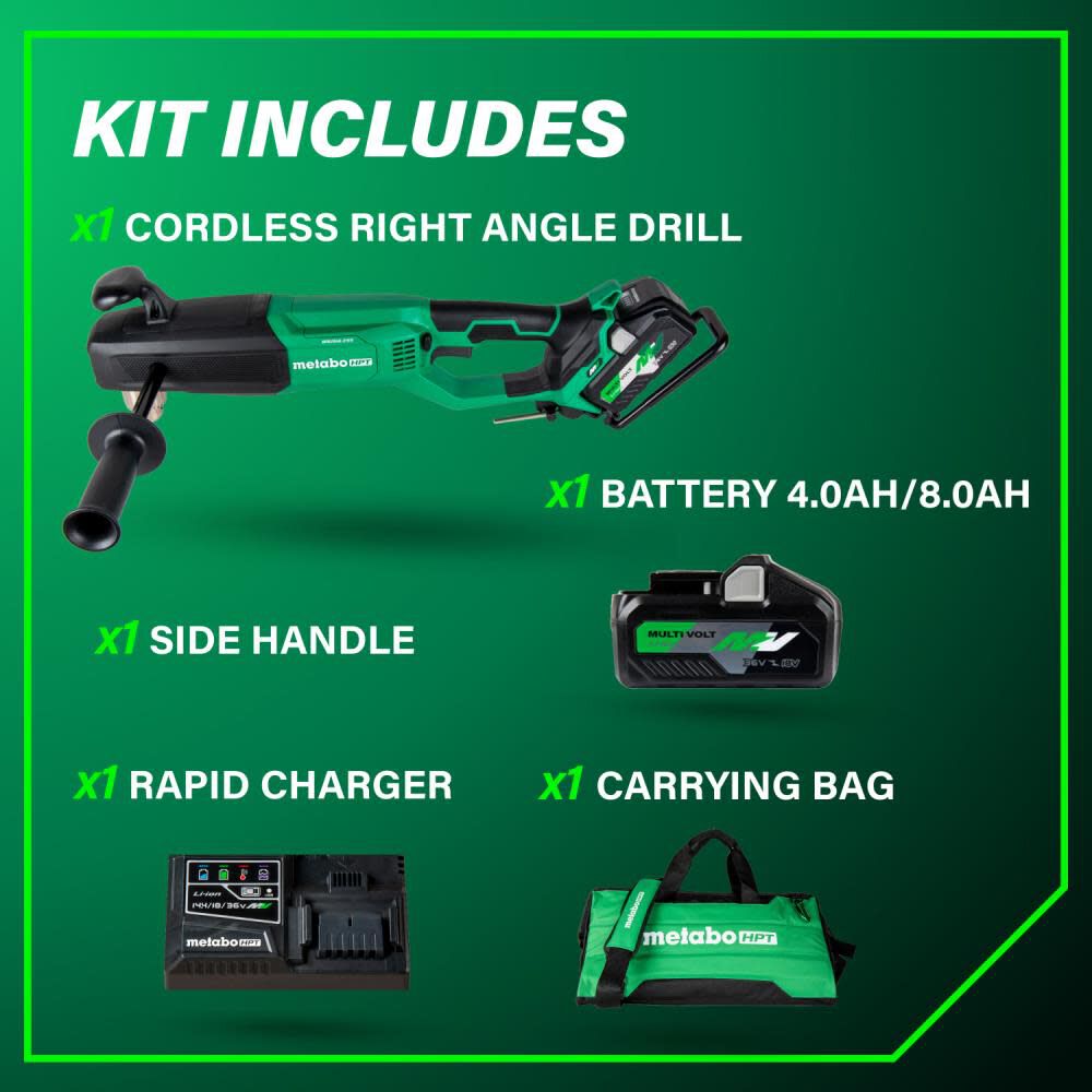 Metabo HPT 36V MultiVolt Cordless 1/2 in High Power Right Angle Drill ...
