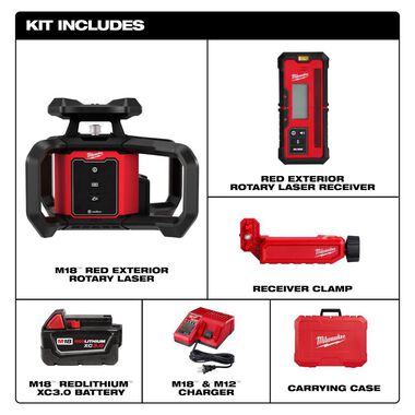 Milwaukee M18 Red Exterior Rotary Laser Level Kit with Receiver 3701-21 ...