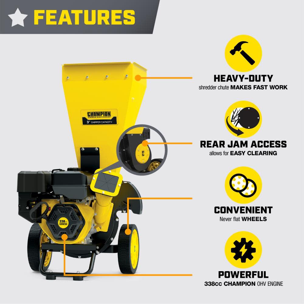 Champion Power Equipment 3in Portable Chipper-Shredder with Collection ...