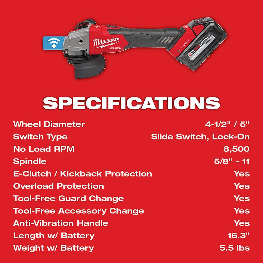 Milwaukee M18 FUEL 4 1/2inch / 5inch Braking Grinder ONE KEY Slide ...