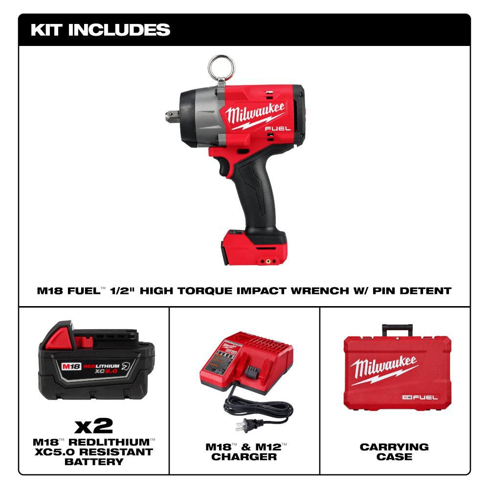 Milwaukee M18 FUEL 1/2in High Torque Impact Wrench with Pin Detent Kit ...